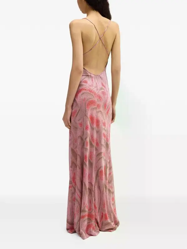 MARGHERITA MACCAPANI Printed Cowl Neck Backless Maxi Dress