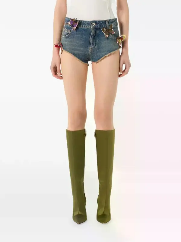 Blumarine Embellished Butterfly Denim Shorts