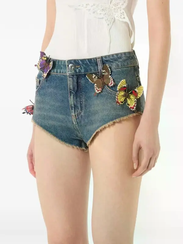Blumarine Embellished Butterfly Denim Shorts