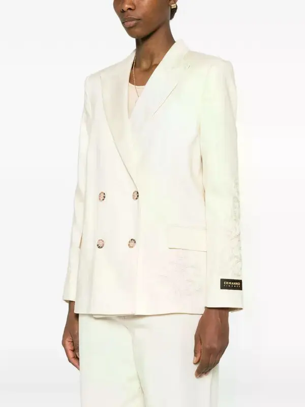 ERMANNO FIRENZE Double-breasted Embroidered Blazer - Neutrals