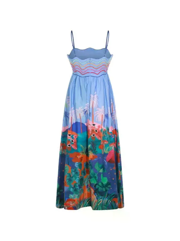 Farm Rio Dream Landscape Embroidered Midi Dress - Blue