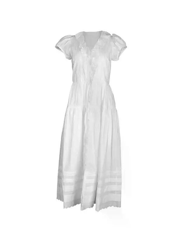 DÔEN Eliette Ruffle-trim Midi Dress - White
