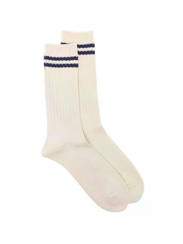 Anonymous Ism Ribbed Crew Socks With Stripe Detail - Neutrals