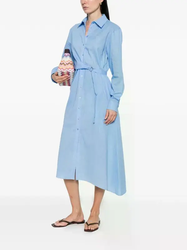 MANUEL RITZ Asymmetric Belted Midi Shirt Dress - Blue