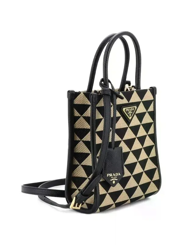 Prada Symbole Shopper Tote Jacquard Mini Crossbody Bag - Neutrals