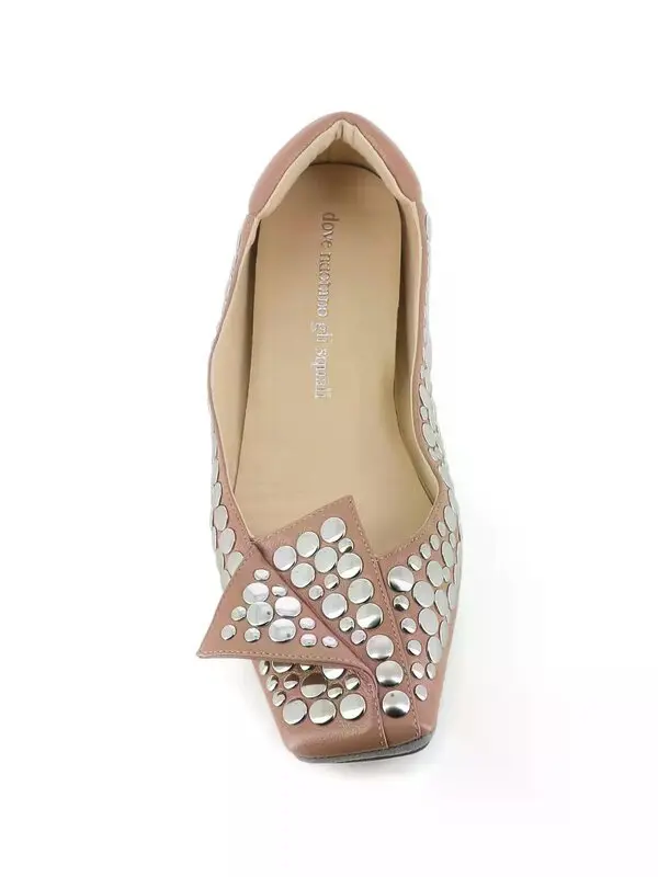 DOVE NUOTANO GLI SQUALI Embellished Leather Ballet Flats With Square Toe - Neutrals