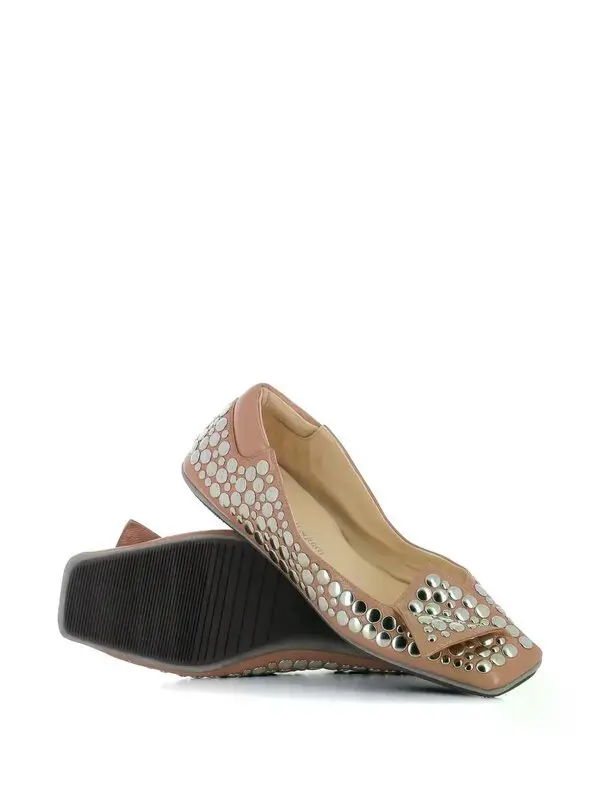DOVE NUOTANO GLI SQUALI Embellished Leather Ballet Flats With Square Toe - Neutrals