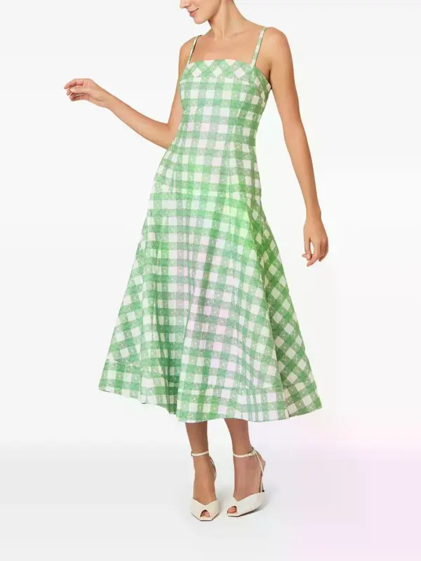 Rosie Assoulin Embroidered Gingham Midi Dress - Green