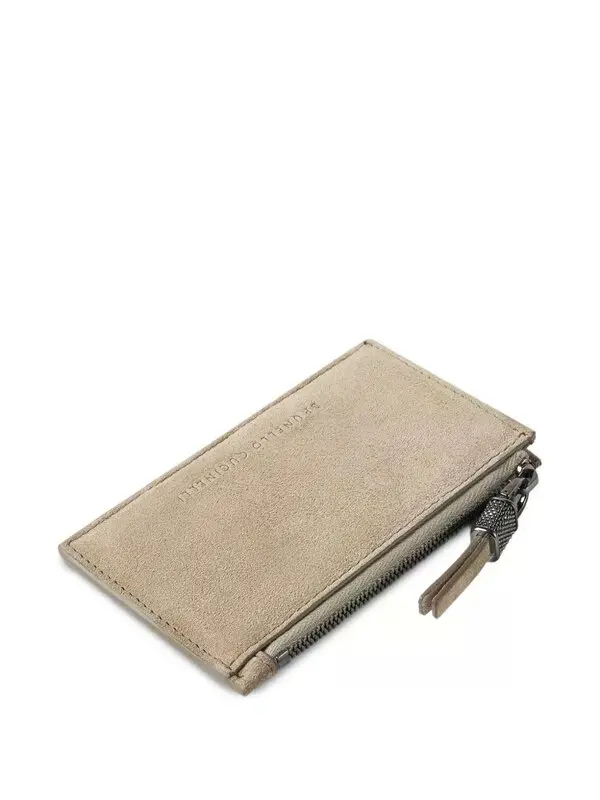 Brunello Cucinelli Suede Zip Card Holder - Neutrals