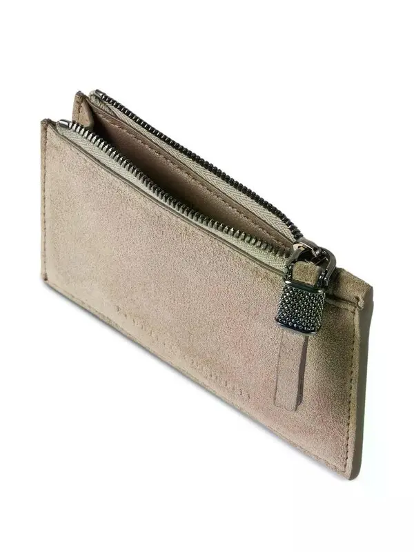 Brunello Cucinelli Suede Zip Card Holder - Neutrals