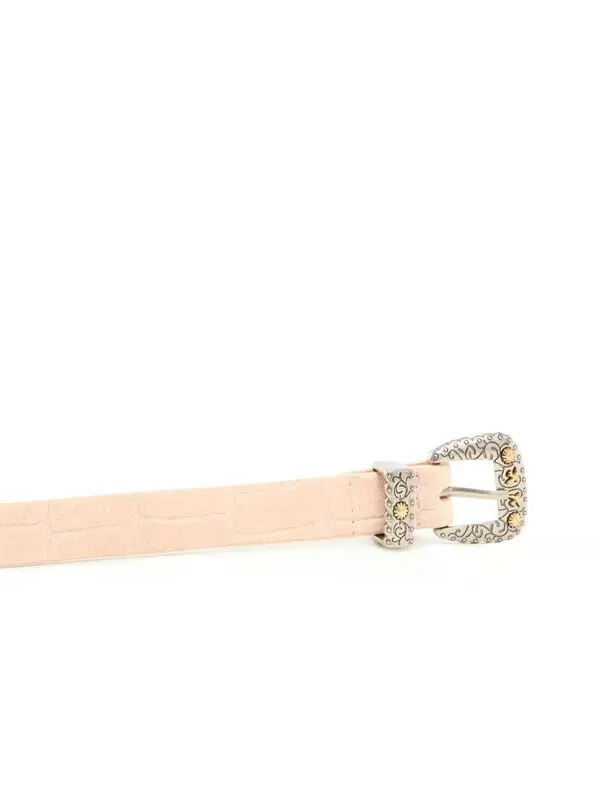 Pinko Embossed Buckle Leather Belt - Pink