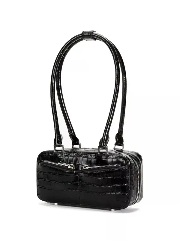 SELF-PORTRAIT Mini Crocodile-embossed Leather Bag - Black
