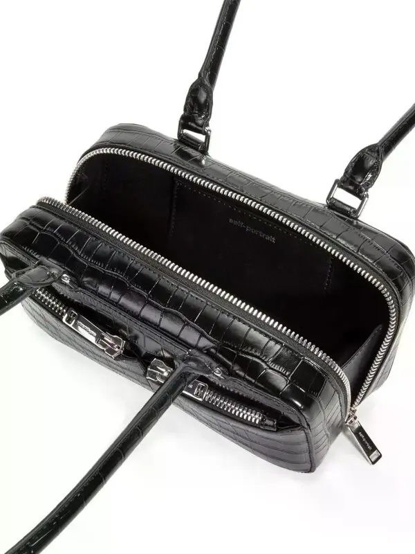 SELF-PORTRAIT Mini Crocodile-embossed Leather Bag - Black