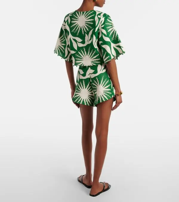 CALA DE LA CRUZ Bahamas Printed Linen Shorts