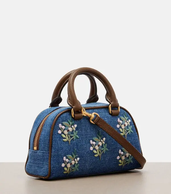 Valentino Garavani Vlogo Mini Floral Denim Top-handle Bag
