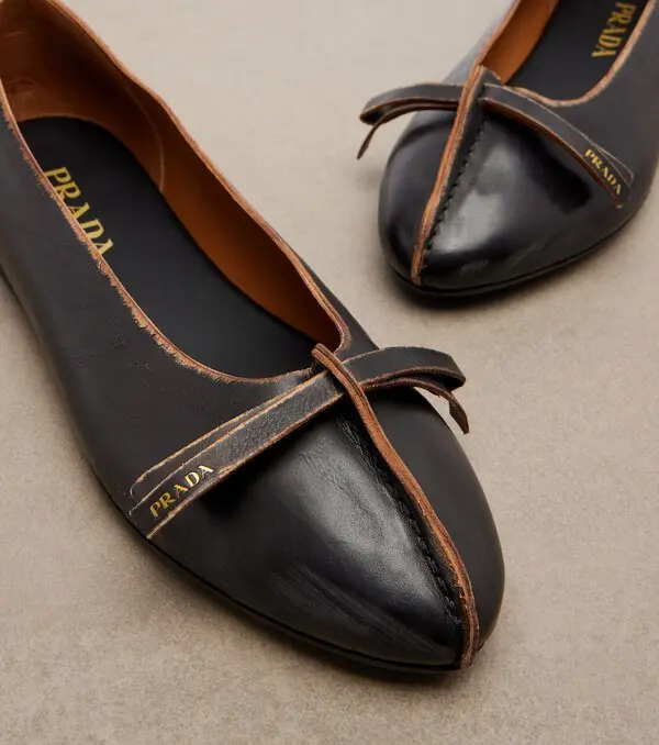 Prada Leather Ballet Flats - Brown