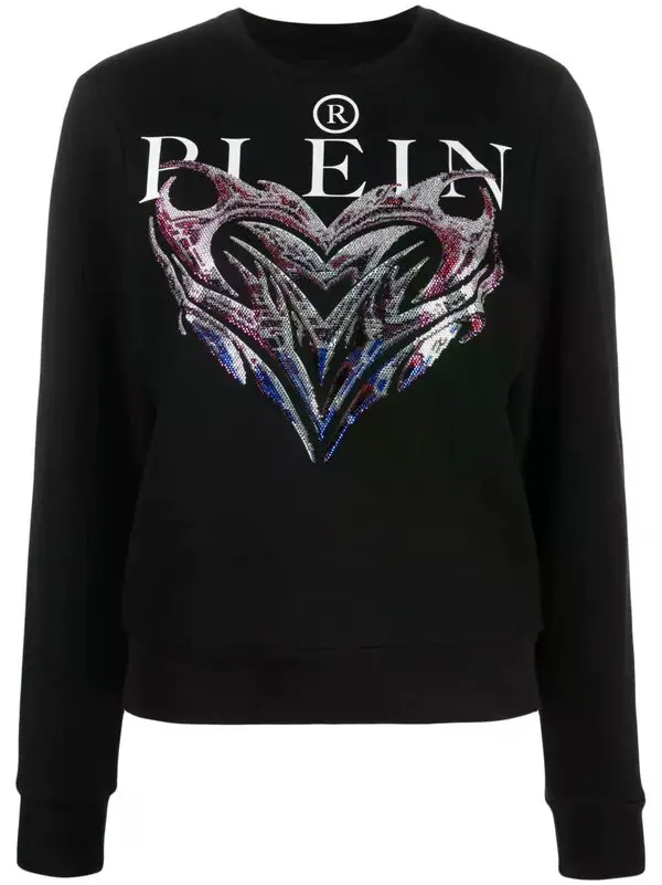 Philipp Plein Crystal Embellished Heart Logo Sweatshirt