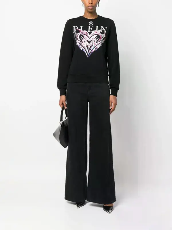 Philipp Plein Crystal Embellished Heart Logo Sweatshirt