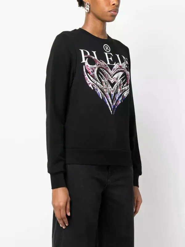 Philipp Plein Crystal Embellished Heart Logo Sweatshirt