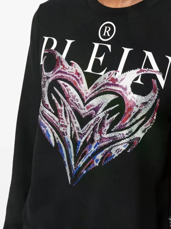 Philipp Plein Crystal Embellished Heart Logo Sweatshirt