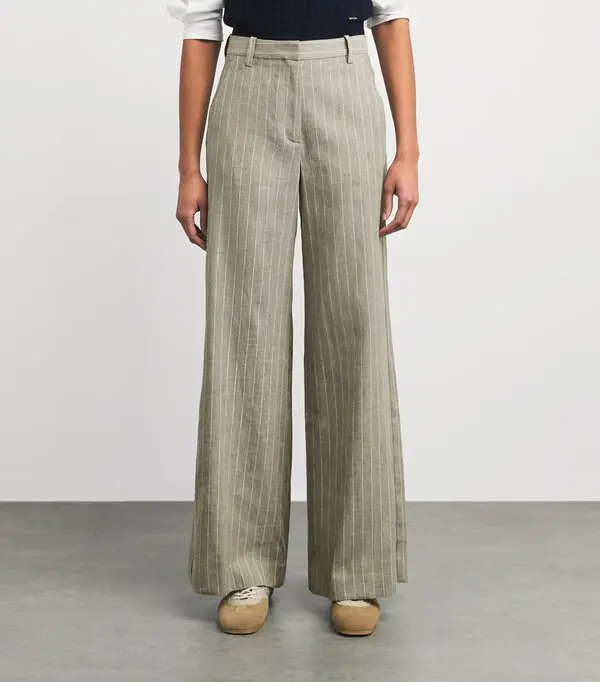 Maje Linen-cotton Blend Tailored Trousers With Pinstripes