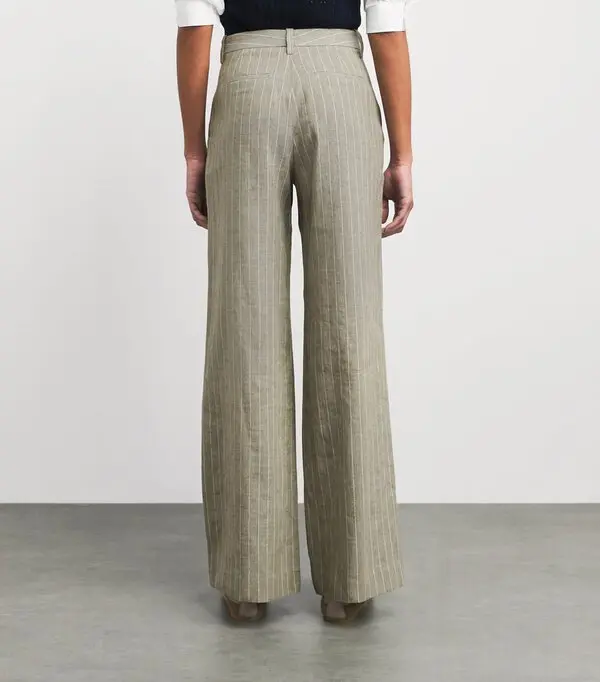 Maje Linen-cotton Blend Tailored Trousers With Pinstripes
