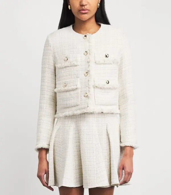 Maje Textured Cropped Jacket With Frayed Edges