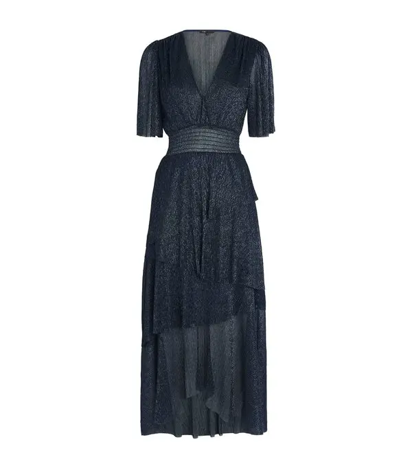 Maje Metallic Pleated Midi Dress
