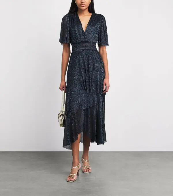 Maje Metallic Pleated Midi Dress