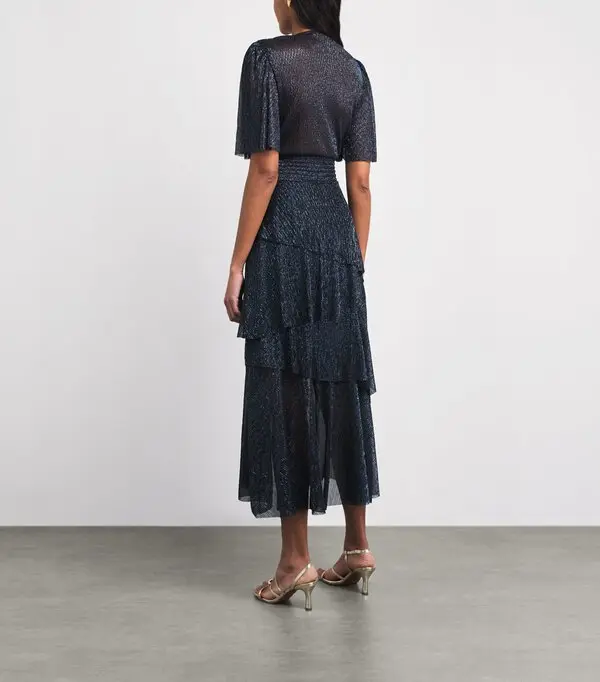 Maje Metallic Pleated Midi Dress