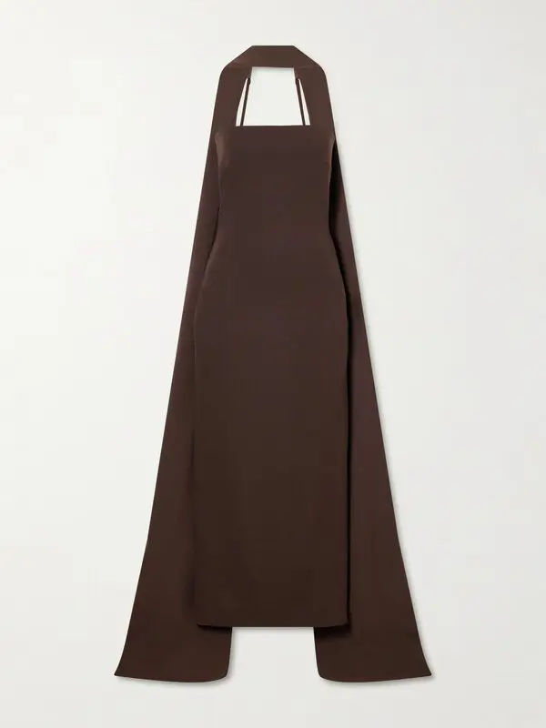 Solace London Martine Strapless Scarf-detailed Crepe Midi Dress - Brown