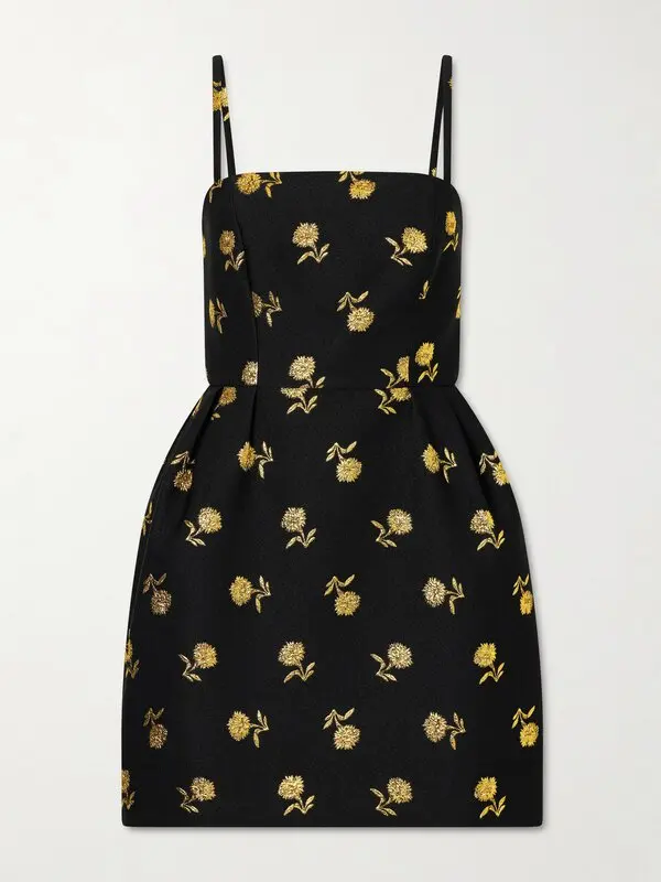 Carolina Herrera Embroidered Jacquard Mini Dress - Black