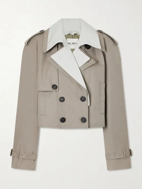 Attico Double-breasted Cropped Trench Coat - Gray