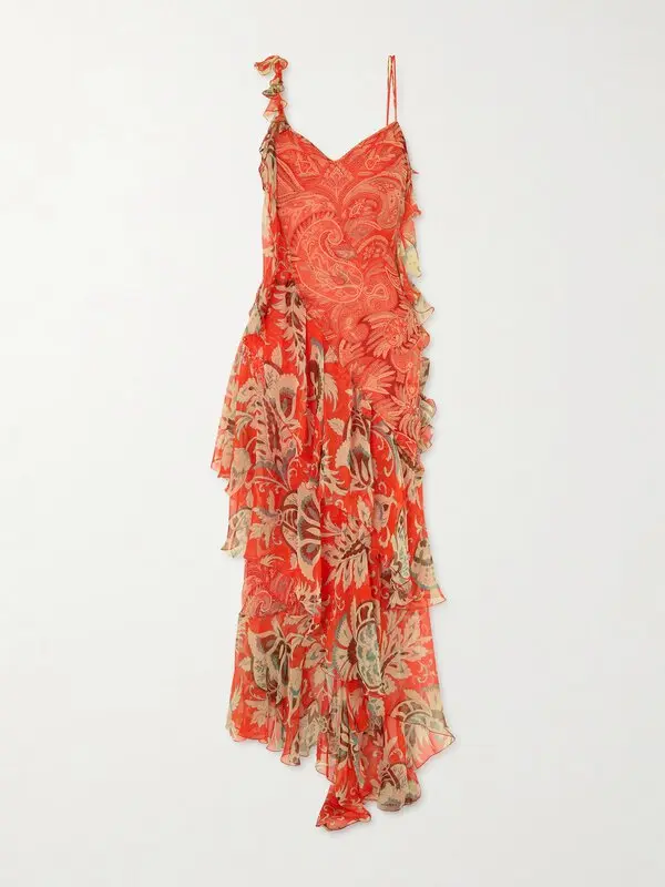 Etro Ruffled Floral-print Silk-chiffon Midi Dress