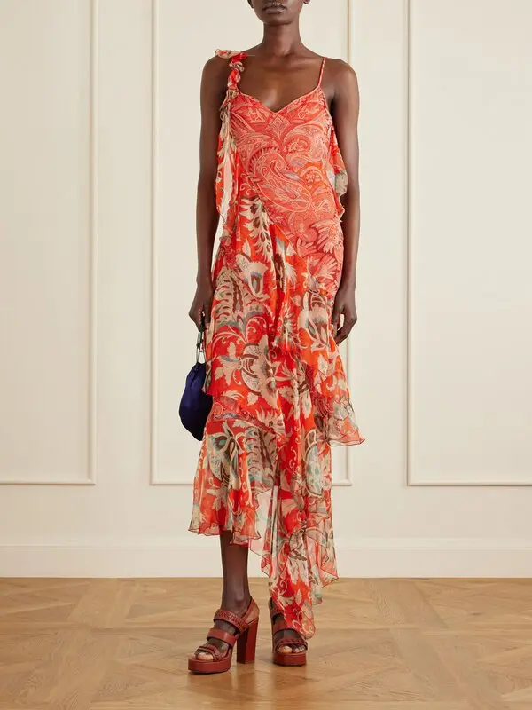 Etro Ruffled Floral-print Silk-chiffon Midi Dress