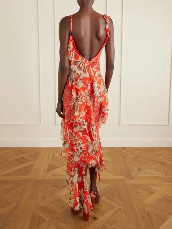 Etro Ruffled Floral-print Silk-chiffon Midi Dress