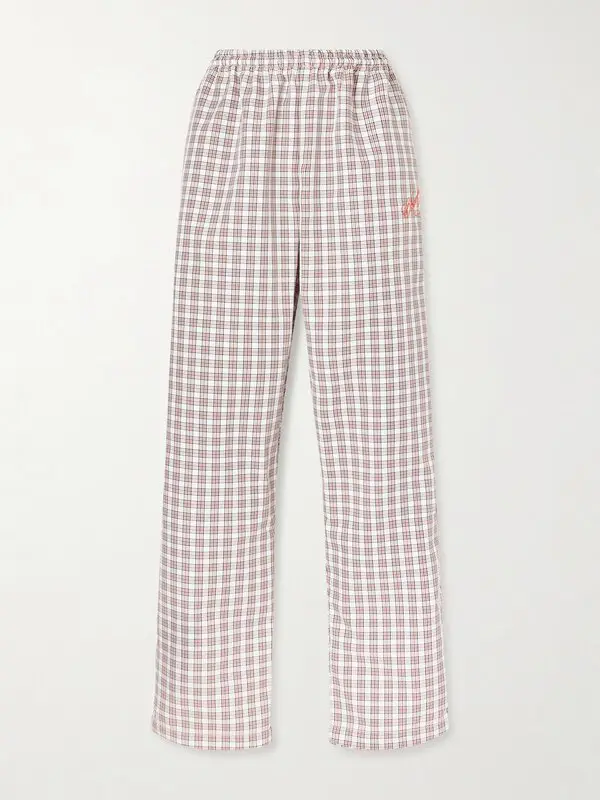 WILLY CHAVARRIA Ruff Rider Checked Woven Wide-leg Track Pants - Red