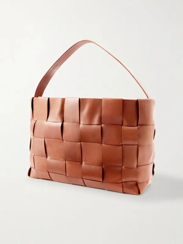 ST. AGNI Woven Leather Tote - Brown