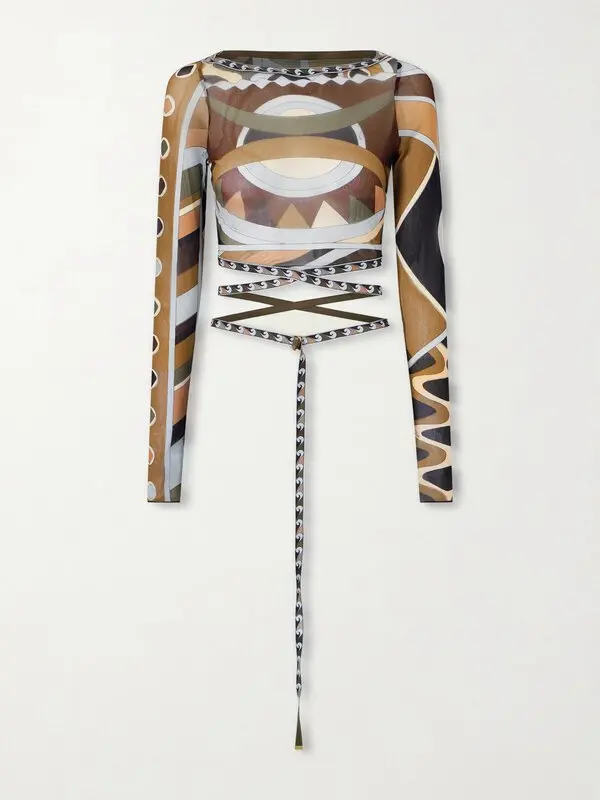 Emilio Pucci Cropped Printed Tulle Top - Green