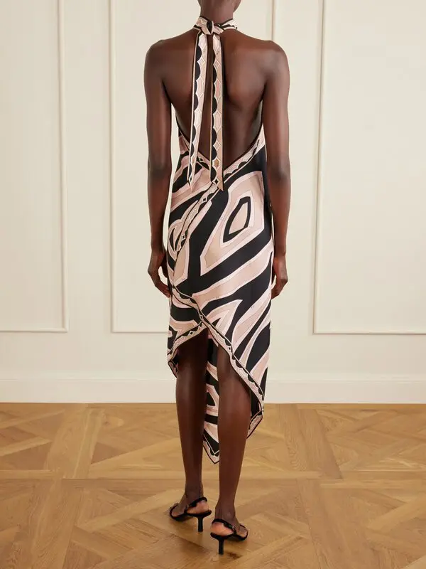 Emilio Pucci Asymmetric Printed Silk-twill Halterneck Dress - Pink