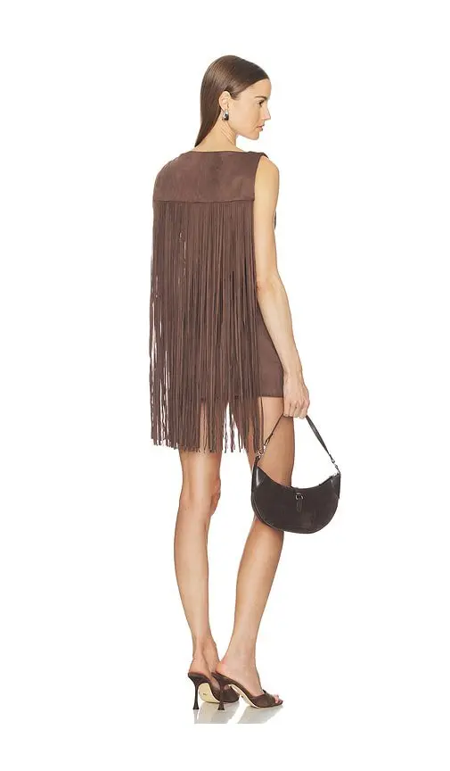 CAMILA COELHO Lera Mini Dress With Fringe Detail - Chocolate