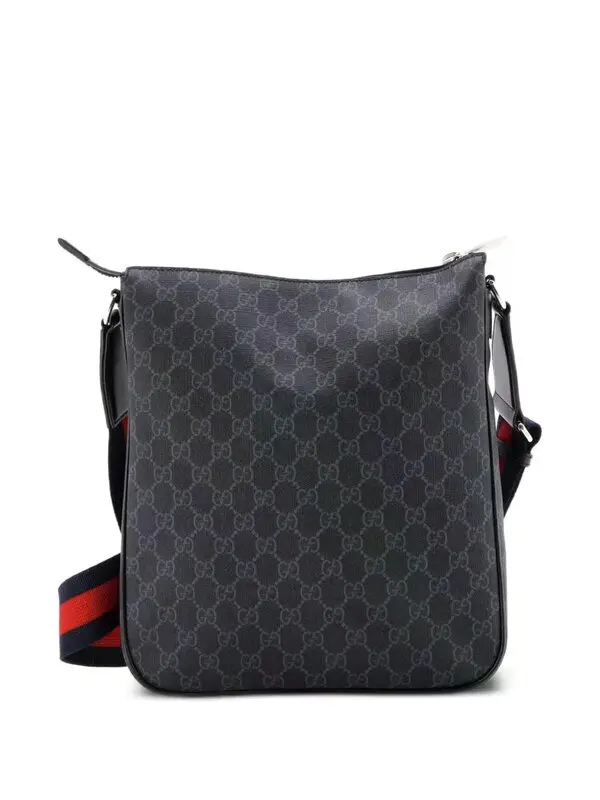 Gucci Web Strap Front Zip Messenger Bag Gg Coated Canvas - Black