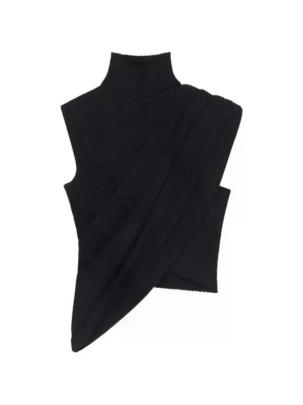 COURREGES Ribbed High Neck Draped Panel Top