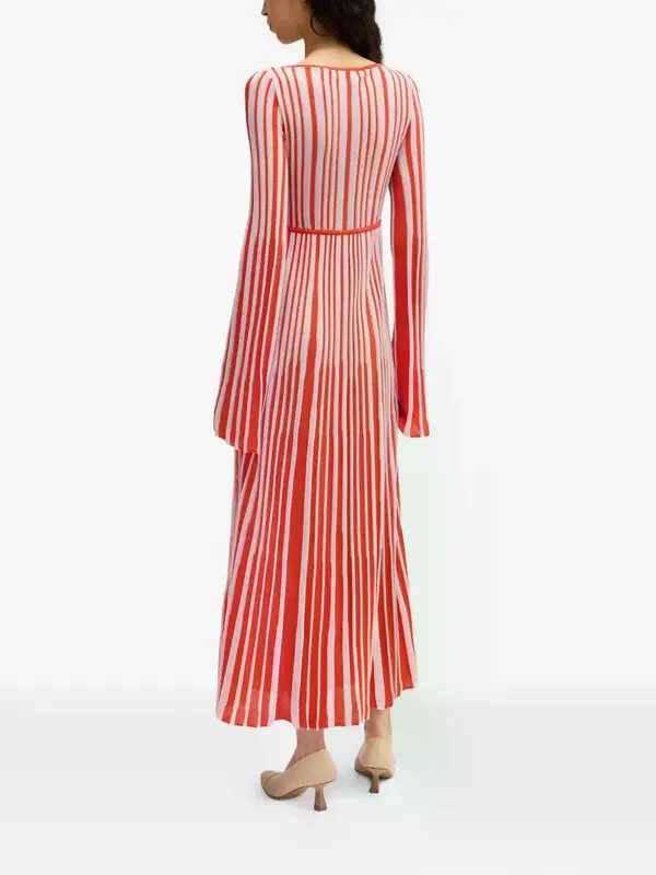 MARGHERITA MACCAPANI Orange Striped Pleated Flared Dress