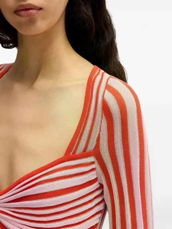 MARGHERITA MACCAPANI Orange Striped Pleated Flared Dress
