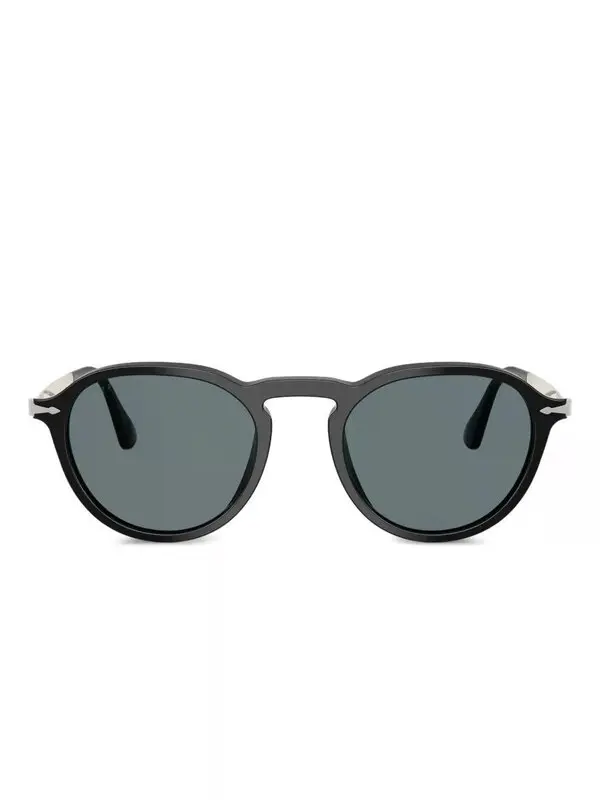 Persol Round Frame Sunglasses With Silver Tone Detailing - Black