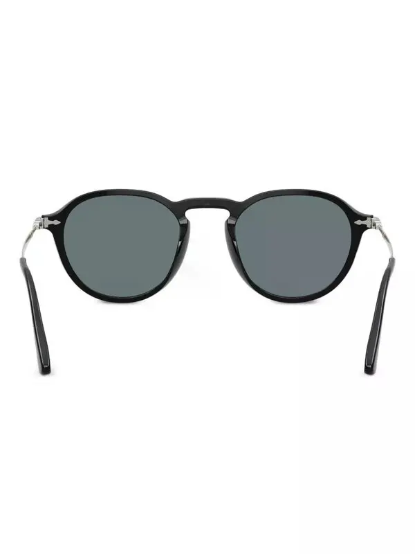Persol Round Frame Sunglasses With Silver Tone Detailing - Black