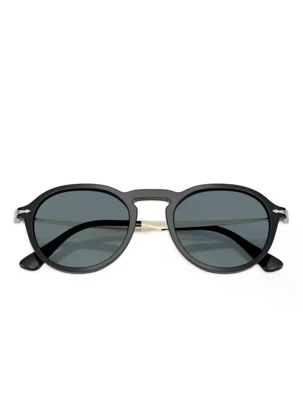 Persol Round Frame Sunglasses With Silver Tone Detailing - Black