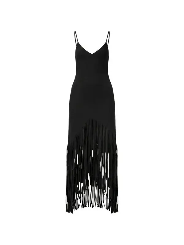 Pinko Fringed V-neck Maxi Dress