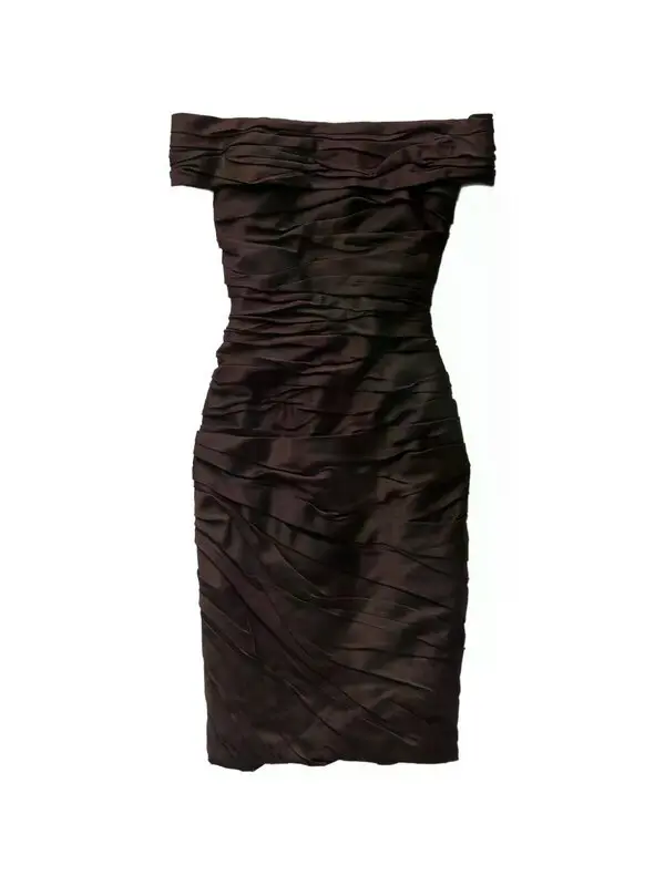 Versace Off-shoulder Draped Envers-satin Midi Dress - Brown